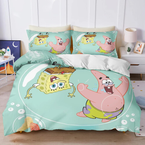 (5, 135x200cm) Spongebob Twin Bedding Set Cute Printed Cartoon Quilt ...