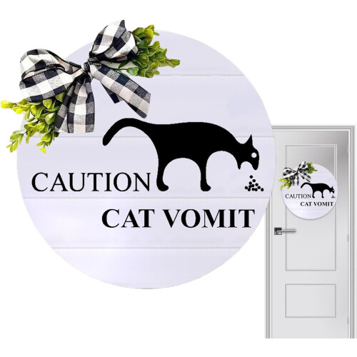 (cat) Cat Vomit Caution Sign - Wood Caution Vomit Wet Floor Sign | Yard ...