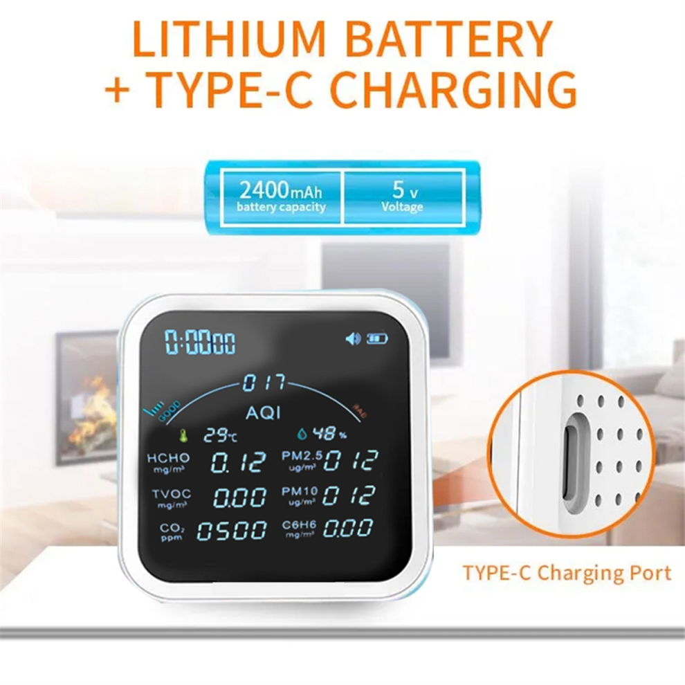 Tuya Wifi CO2 HCHO H6C6 TVOC PM2.5 PM10 Meter Thermometer Hygrometer Uhr Alarm ...