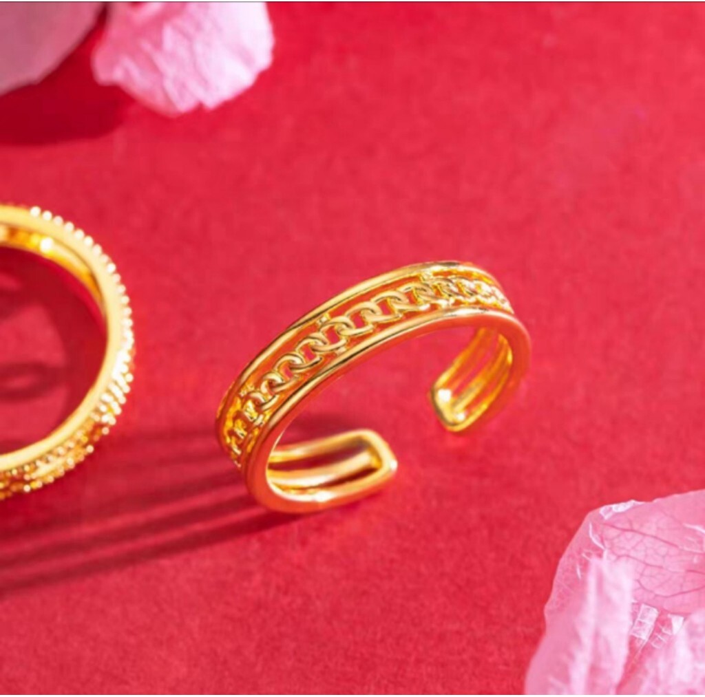 (Interlocking Ring)Bague ouverte réglable fraîche et douce en laiton imbriqué plaqué or femmes ...