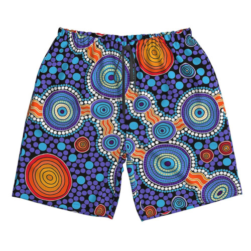 (Authentic Aboriginal Art - The Journey Blue_8365) Famgem Men's Beach ...