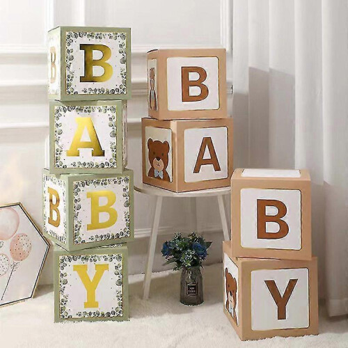 (Bear) 4pcs Baby Letters Balloon Boxes Bear Wood Color Green Forest ...