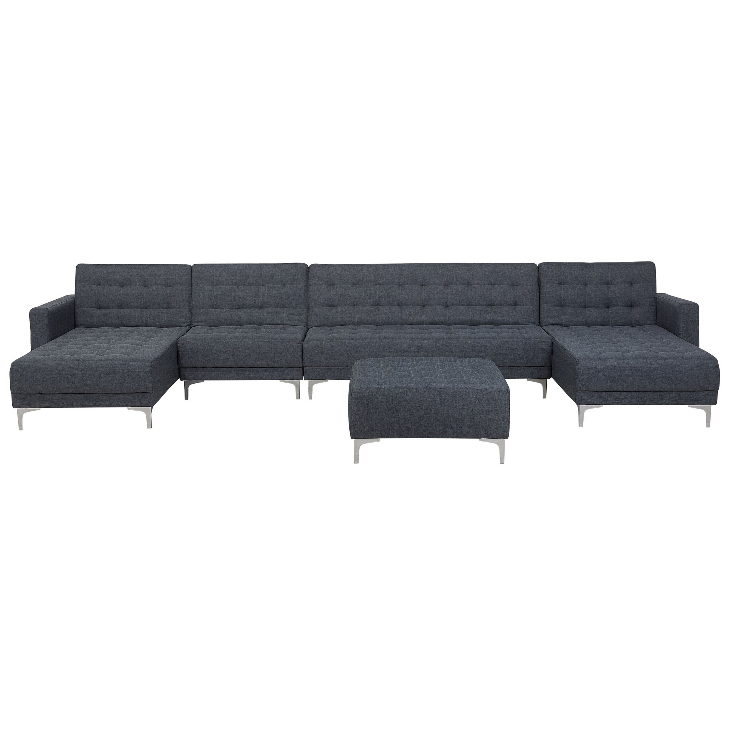 Modular U-Shape Sofa Bed ABERDEEN Fabric Dark Grey with Ottoman 6 ...