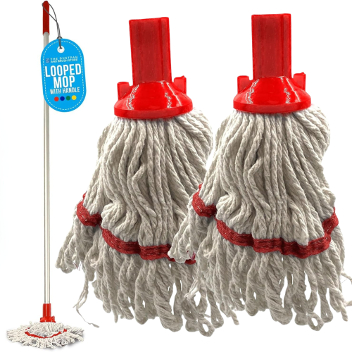 Cotton Mop Heads Red Handle Replacement Colour Coded Floor Heavy Duty ...