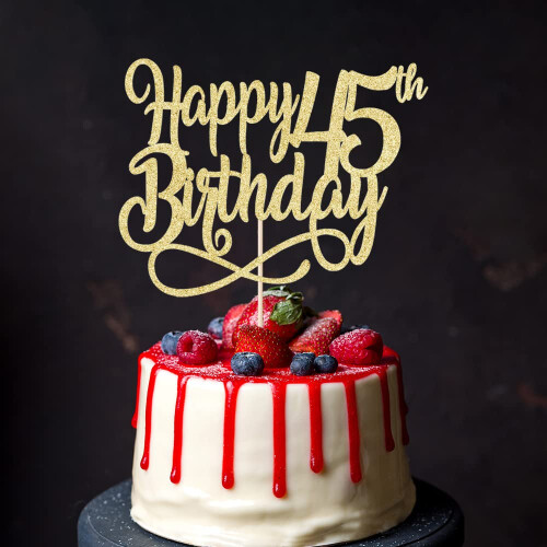 Gold Glitter Happy 45th Birthday Cake Topper Cheers to 45 Years happy ...