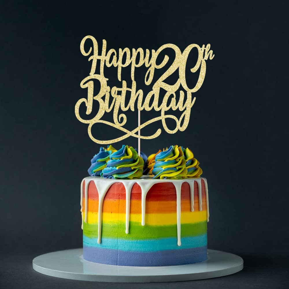 Gold Glitter Happy 20th Birthday Cake Topper Skl till 20 r Grattis p 20 ...
