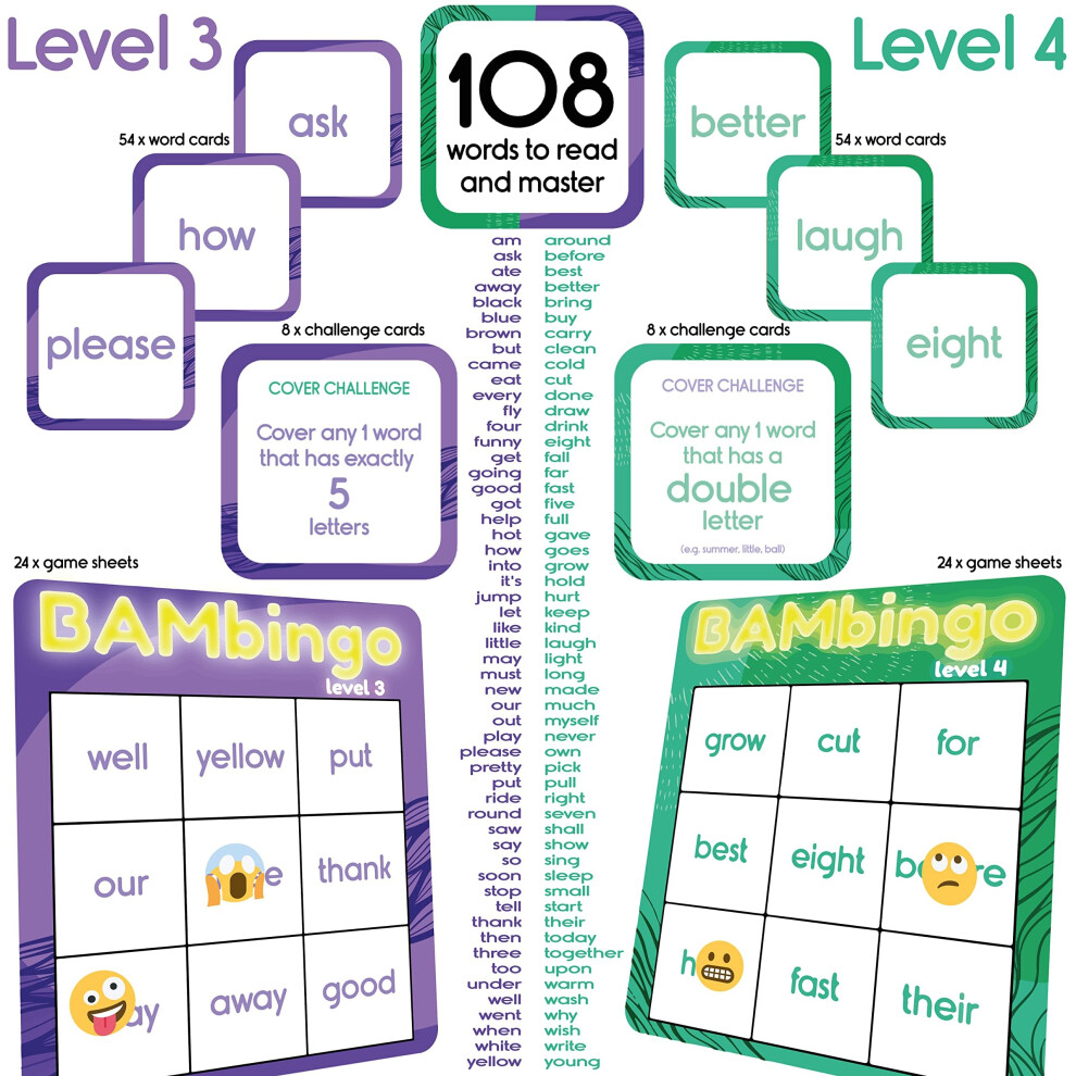 Jeu de bingo de mots vue BAMBINO TREE, niveaux 3 et 4 - Apprenez lire ...