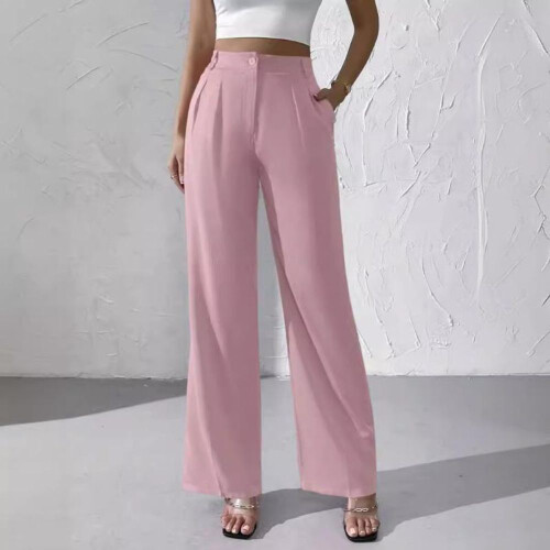 (pink, S) Women's New Elegant Solid Colour Premium Draped Wide Leg ...