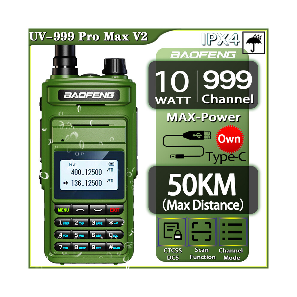 (Conector USB V2 Negro 3) 2023 UV-999 Pro Max V2 10W Potente Walkie Talkie de Doble Banda Tipo C ...