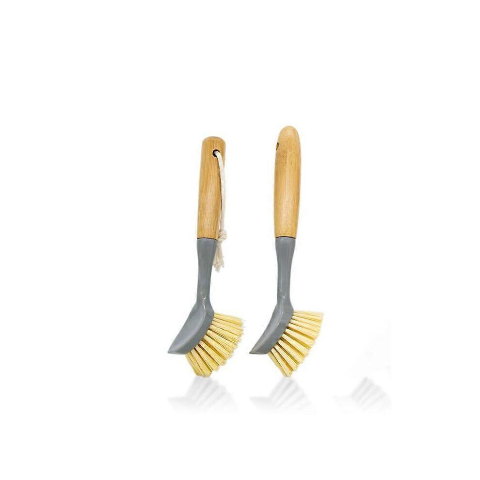 Dish Brush with Bamboo Handle Built-in Scraper, Scrubbing Brush for ...
