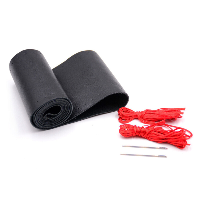 Housse de volant de voiture en cuir véritable tressé (noir et rouge ...