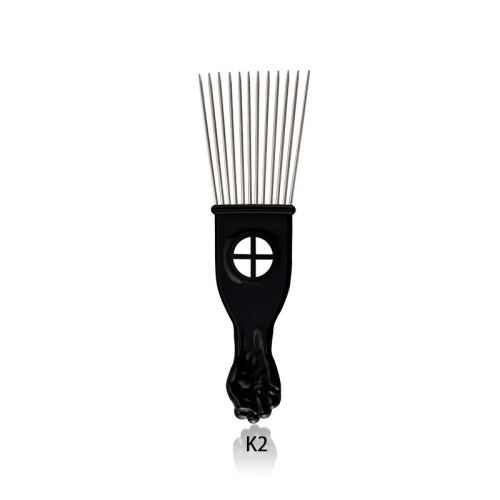 (Black K2)Black Fist Afro Metallic Comb African Hair Pick Comb Brush ...