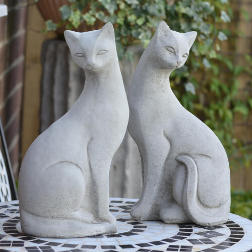 ONEFOLD Siamese Cats Statue, Stone Garden Statue Ornament and Garden ...