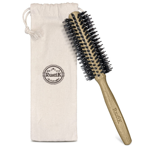 Wooden Round Hair Brush and Cotton Travel Bag by RustiK, Boar Bristles ...