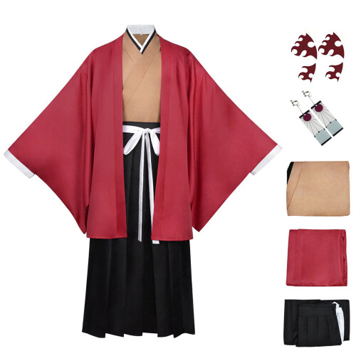 (Large) Sunfire Samurai Robe - Red/Black Flame Pattern Kimono with ...