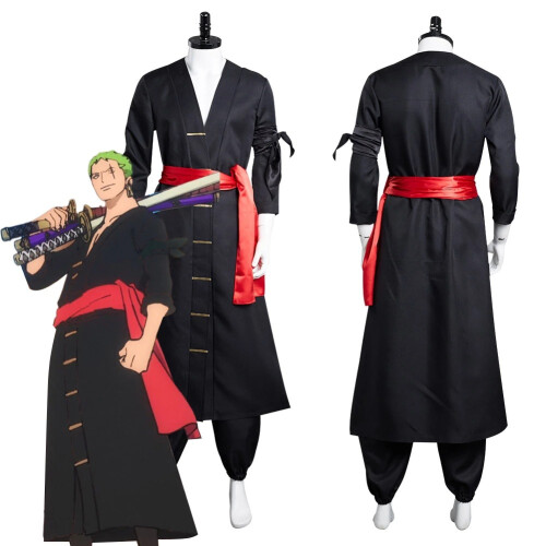 (Medium) Wano Ronin Battle Robe - Green/Black Samurai Hakama Set, Anime ...