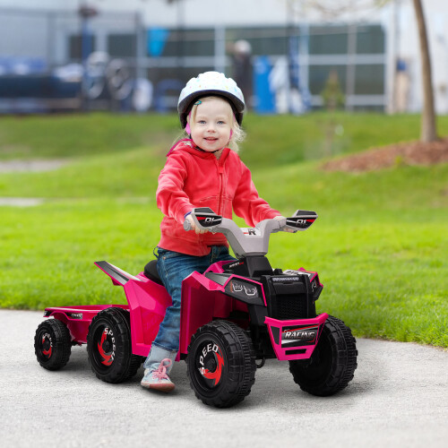 HOMCOM Electric Quad Bike, 6V Kids Ride-On ATV with Back Trailer - Pink on OnBuy