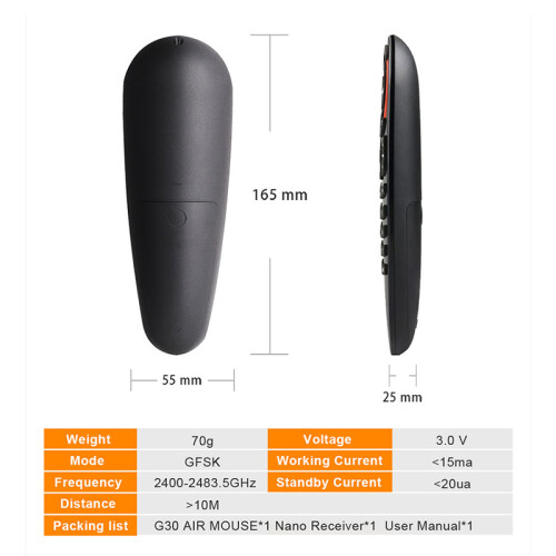 (G10S avec gyroscope) G30s G10s Air Mouse 2,4 g Gyroscope 33 touches ...