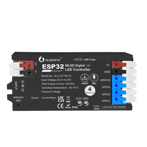 ESP32 WLED-controller met 4 uitgangen Fuse Mic Lights Zwart on OnBuy
