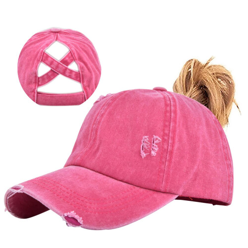 (Rose Red) Womens Ponytail Hat, Criss Cross Baseball Cap, Adjustable ...