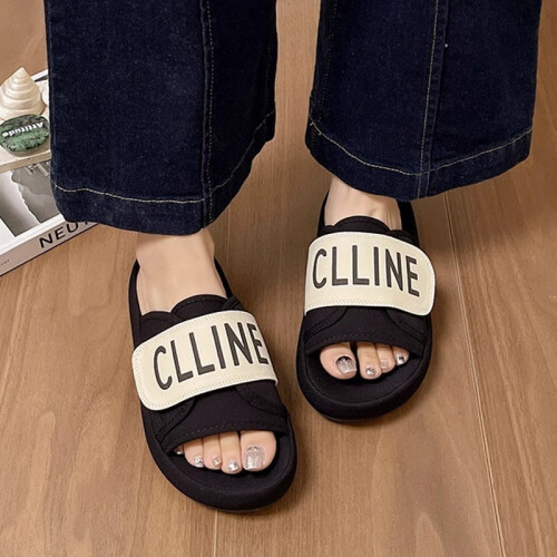 (Black, 38) Clline Thick Letter Soled Slippers Fish Mouth Shaped Toe ...
