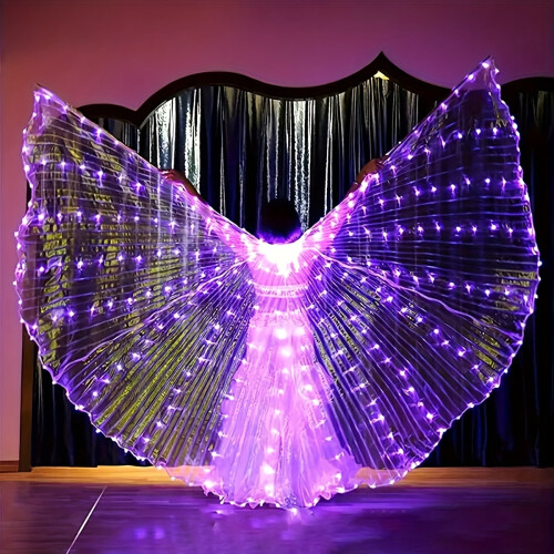 (Purple Light) LED Colorful Luminous Wings Costume with Baton Lead Cape ...