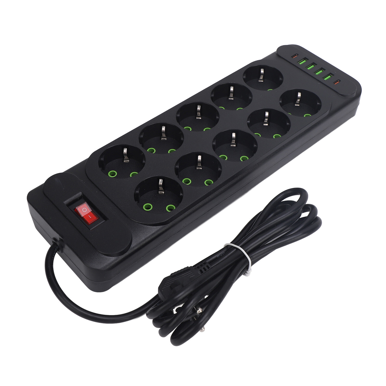 European Power Strip 10 AC Outlets 4 USB 2 Type C Ports Power Socket ...