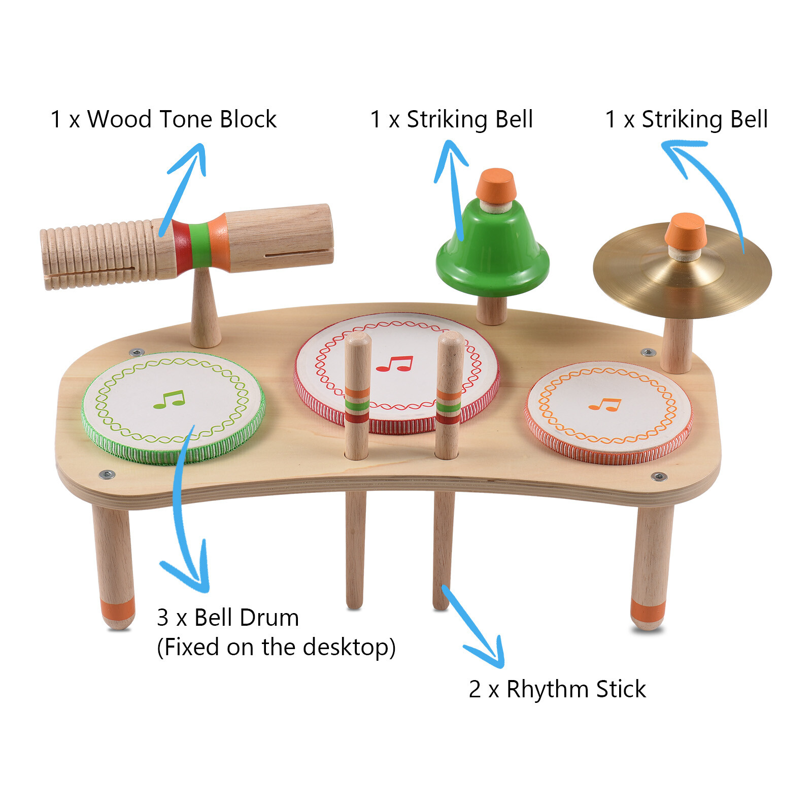 Drum Set 7-in-1 Desktop Drum Portable Detachable Drum Kits Percussion ...