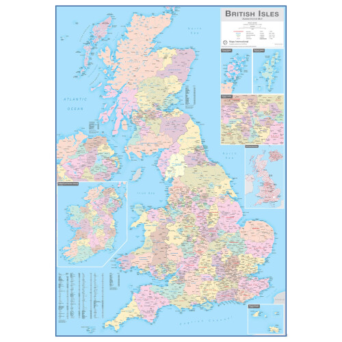 Large British Isles Administrative Map - UK Postcodes - Front Sheet ...