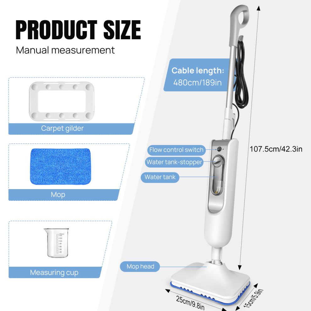 Steam Mop Carpet Cleaner Kills up to 99% of Bacteria 1500W Powerful ...
