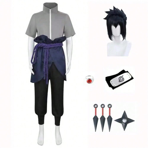(set 1, XXL) Men Elder Boys Anime Sasuke Cosplay Suit Costume Halloween ...