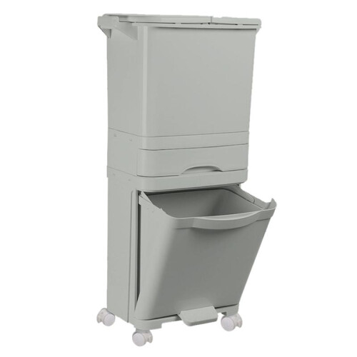 (Grey) Recycling Pedal Bin for Kitchen Waste, Vertical Waste Separation ...