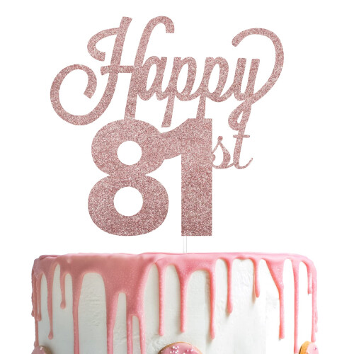 LINGTEER Happy 81st Birthday Rose Gold & Glitter Cake Topper - Cheers ...