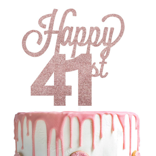 LINGTEER Happy 41st Birthday Cake Topper - Cheers to 41 Years Old ...