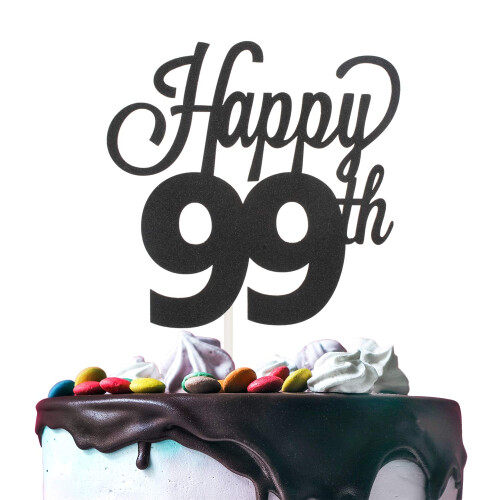 LINGTEER Happy 99th Birthday Black & Glitter Cake Topper - Cheers to 99 ...