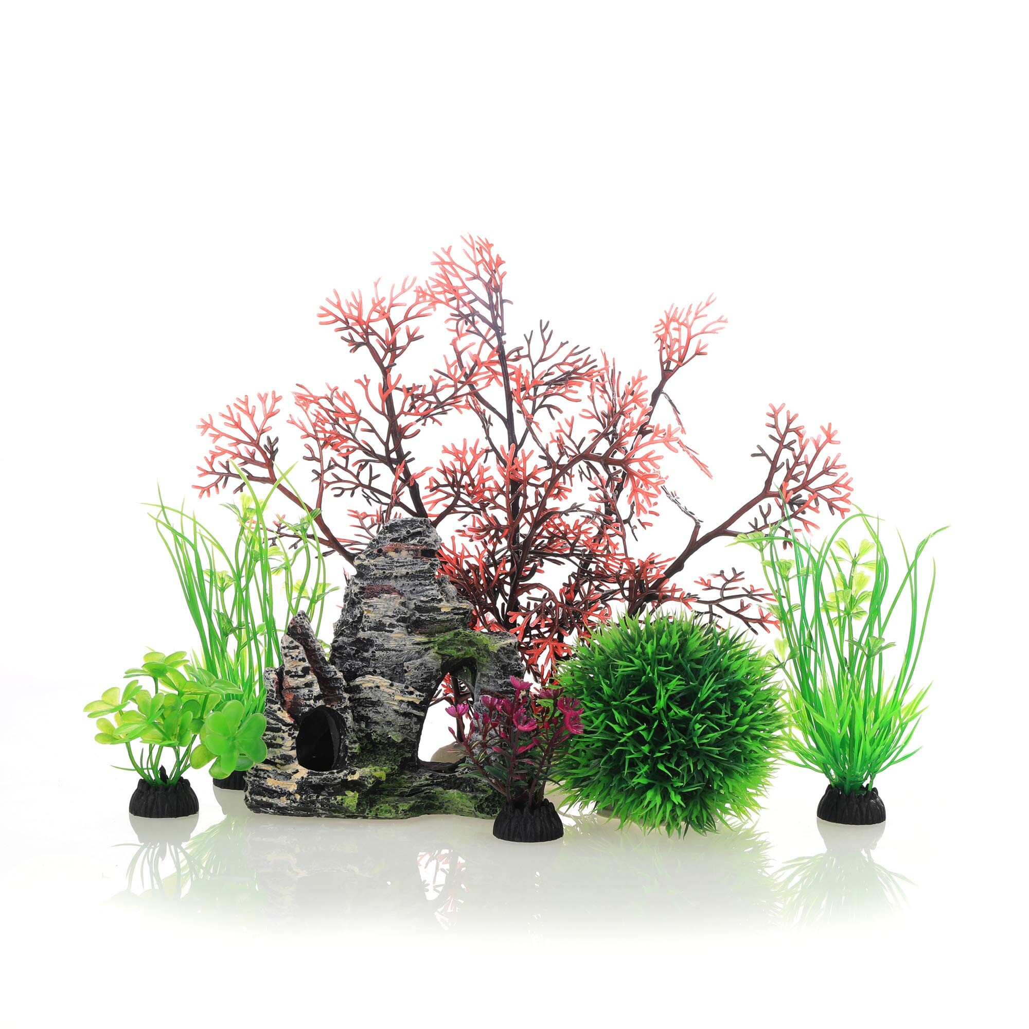 JIH Aquarium Fish Tank Plastic Plants and Cave Rock Decorations Decor ...