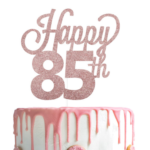 LINGTEER Happy 85th Birthday Rose Gold & Glitter Cake Topper - Cheers ...