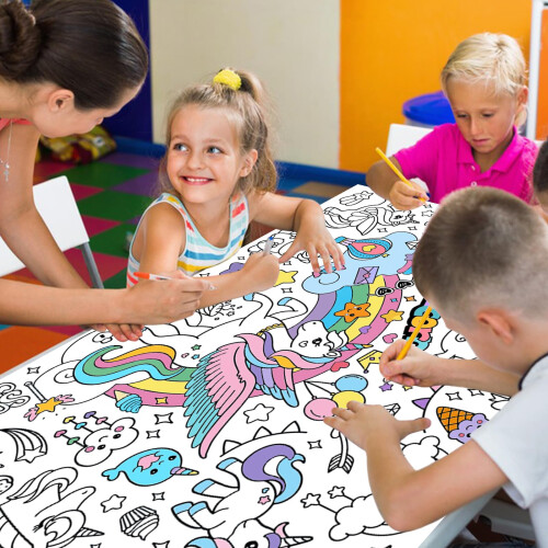 Leezead Giant Unicorn Coloring Tablecloth & Poster - Unicorn Party ...
