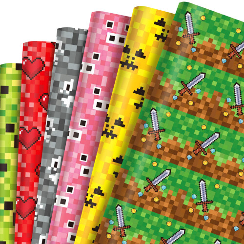 12 Sheets Pixel Style Gift Wrapping Paper Pixel Pattern Wrapping Paper ...