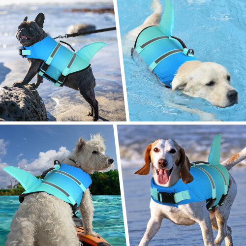 Doglay Dog Life Jacket Ripstop Cute Shark Dog Life Vest with Superior ...
