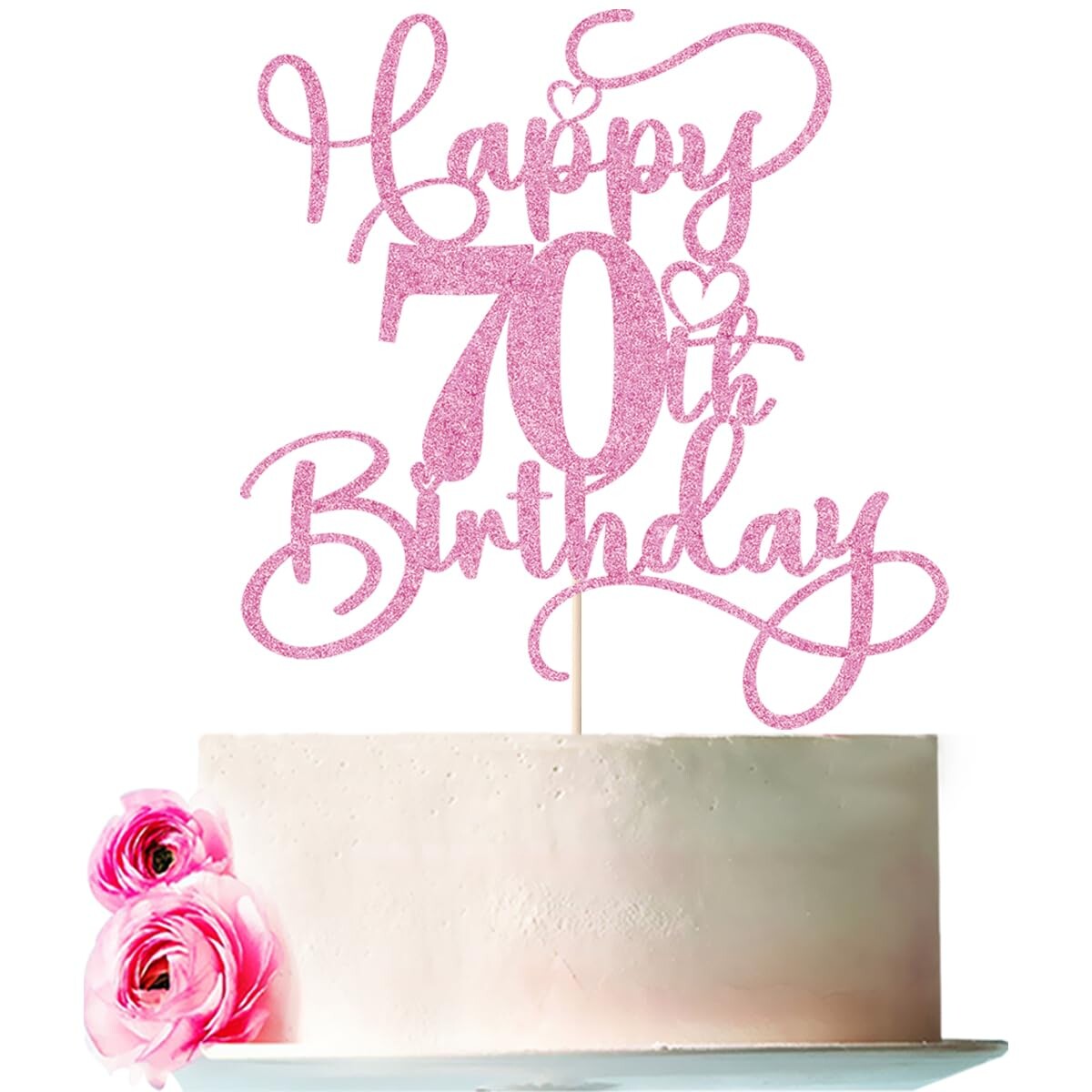 Bejotaa Pink Happy 70th Birthday Cake Topper 1pcs Glitter Cake Topper ...