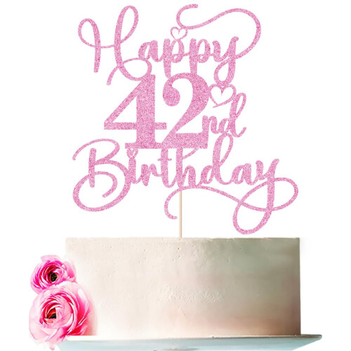 Bejotaa Pink Happy 42nd Birthday Cake Topper 1pcs Glitter Cake Topper ...