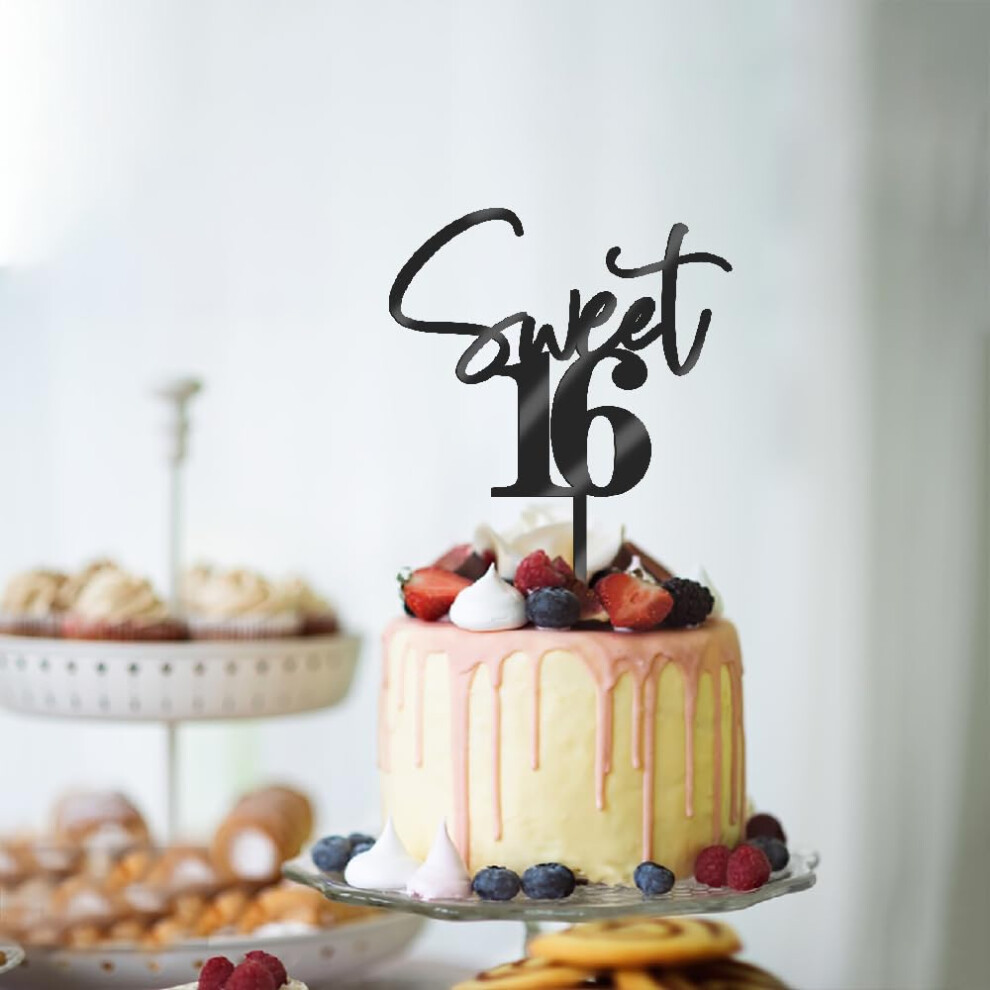 Bejotaa Acrylic black Sweet 16 Cake Toppers - Glitter Sweet 16 Birthday ...