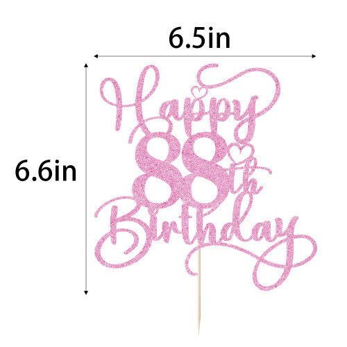 Bejotaa Pink Happy 88th Birthday Cake Topper 1pcs Glitter Cake Topper ...