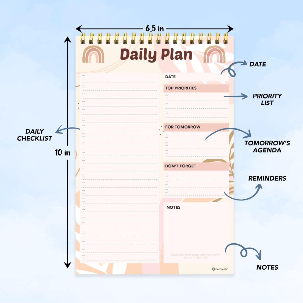 Decorably 52 Sheets Boho Undated Daily to Do List Notepad Tear Off 6 ...