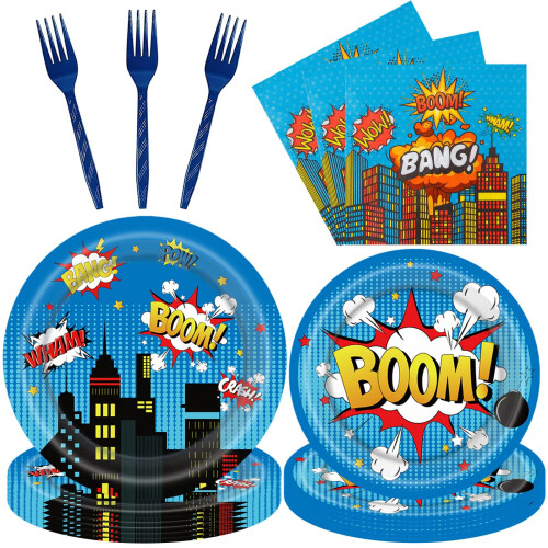 96 Pcs Super Theme Hero Plates For Blue Hero Party Supplies Plates ...