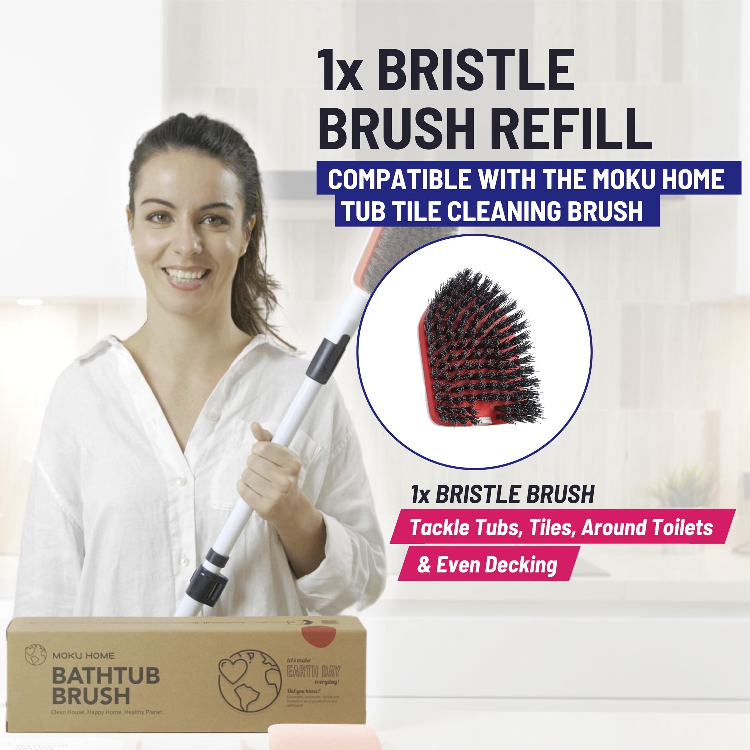 Moku Home Replacement Scrubber Refill for Extendable Tub Tile Shower Scrubber for Cleaning Non ...