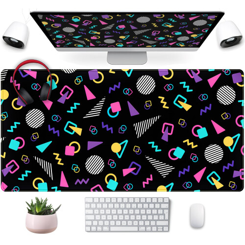 Retro 80s Desk Mat Cute 90s XXL Large Gaming Mouse Pad Black Boho Desk ...