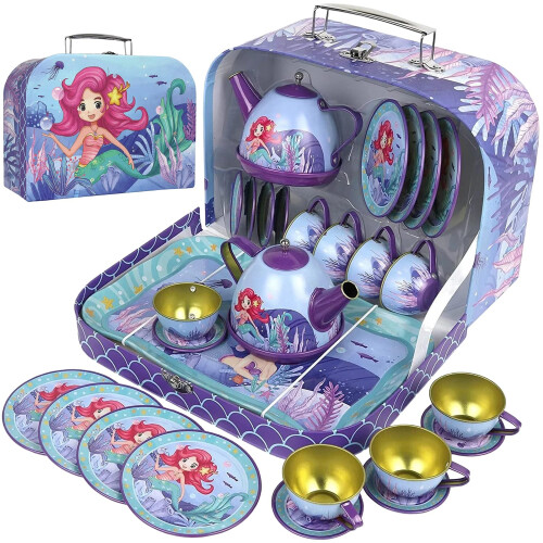 Tea Set for Little Girls Pretend Play Tin Tea Party Set Mermaid for ...