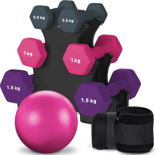 (Grey + Pink + Purple + Ankle weights + Pilate Ball) Hex Neoprene ...